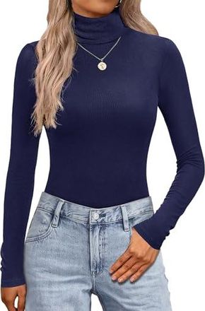 Zeagoo Pull Femme Col Roulé sous Pull Casual Automne Hiver Haut Manche Longue Chaud Tee Shirt Blau