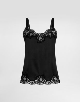Dolce & Gabbana Hemdchen Aus Satin Mit Spitzendetails - Frau Unterw&auml;sche Schwarz Seide 5