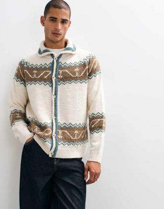 Reclaimed Vintage gilet en maille &eacute;paisse &agrave; motif Fair Isle cr&egrave;me et bleu-Blanc
