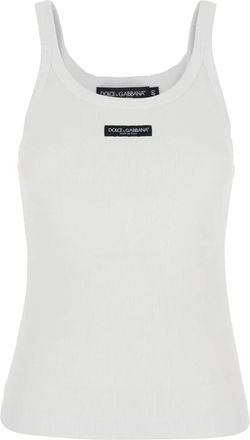 Dolce & Gabbana Femme, Tops, Blanc, Taille: 38 FR Jersey Logo Top