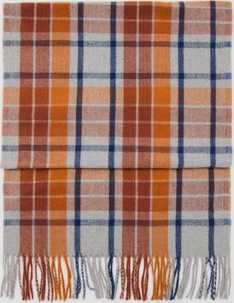 Mango Check scarf with fringed ends caramel - Femme - Taille unique - MANGO