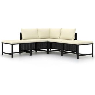 vidaXL Vidaxl - Salon de jardin 5 pcs avec coussins Noir R&eacute;sine tress&eacute;e