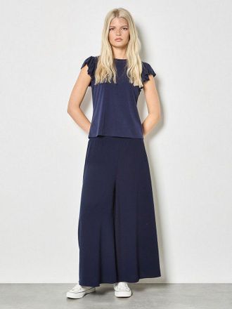 Apricot T-Shirt Jersey-Strick-R&uuml;schen-T-Shirt Einfarbig