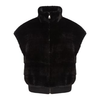Cesare Gaspari Weste mit Kunstpelz und Rei&szlig;verschluss - - Jackets - Damen - Schwarzk - XL