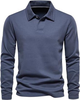 Generic Top Homme Col Revers- Sweat-Shirt &agrave; Manches Longues-Haut Grande Taille Casual avec Boutons Chemise Polyvalent Confortable Basique Blouse Automne Hiver