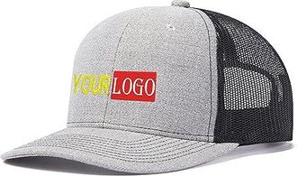 Generic Casquette de Camionneur Brodée Personnalisée 112 Pour Hommes et Femmes - Baseball en Maille Avec Texte et Logo Personnalisables - Noir/Gris, M-XL