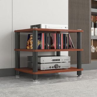 Generic HiFi Regal Stereo-Audio-Medienschrank mit 1/2/3/4 Ebenen HiFi Rack aus Holz & Stahl, Offener CD-Player-Ständer, für Hi-Fi-Anlagen und WLAN-Router(Red,