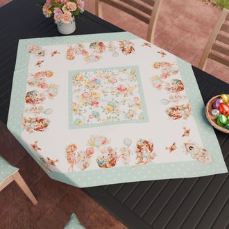 Petti Artigiani Italiani Ostern Mitteldecke, Modernes Digitaldruck-Table Runner, 100% Made in Italy, Mikrofaser, Pastel Pink, Yellow, Green, Ostern Frühling