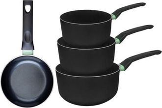 Fackelmann 9430050 Ensemble de 1 poêle de 16 cm et 3 casseroles 16, 18 et 20 cm, revêtement céramique antiadhésif, sans PFAS, tous feux, induction, four, Alumini