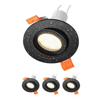 LEDs Com 4 Stück Bad-Deckeneinbaurahmen ERID, Feuchtraum, IP44, rund, schwenkbar, schwarz matt, inkl. GU10 LED 7 W, 630lm, warmweiß