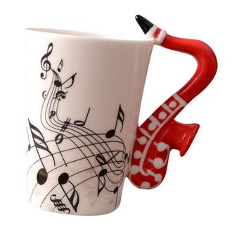 joyMerit Kaffeetasse Keramik Kaffee Milch Tee Tasse Geschenke Mit Instrument Design Griff - Rotes Saxophon