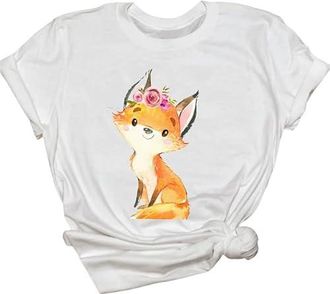 Keephen Kawaii Renard Animaux T-Shirt Femmes Animal Renard Amoureux Impression 3D Manches Courtes Tops Nature For&ecirc;t Vie Sauvage Col Rond Blouse Tees