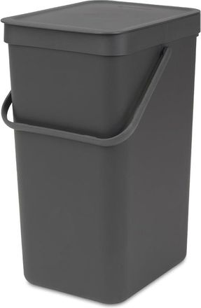 Brabantia Sort & Go Abfalleimer mit Deckel 16 L (grau), platzsparender Pfandsammler mit Griff, abnehmbarer, feststellbarer Deckel, leicht zu reinigender gro&szlig;er 