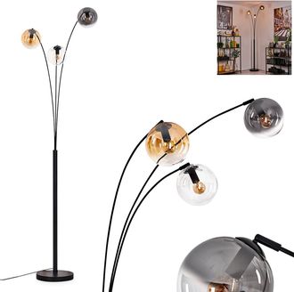 HOFSTEIN Stehleuchte Gastor, Stehlampe aus Metall/Glas in Schwarz/Bernstein/Klar/Rauch, Leuchte im Retro/Vintage-Design mit Schirmen aus Glas (Ø 15 cm) u. Fußs
