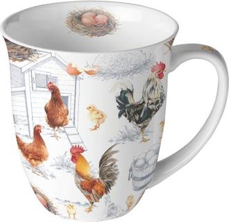 Ambiente Tasse en porcelaine, motifs danimaux familles de poules pendant la saison de nidification, tasse à motif, pour la table dressée et comme cadeau, 0,4 l