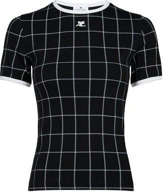 Courr&egrave;ges Top moulant &agrave; carreaux en coton