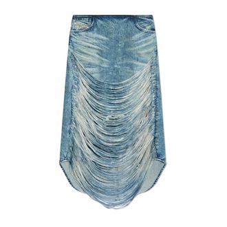 Diesel Midi-Rock aus Used-Look-Denim mit Fransen - - Skirts - Damen - Blau - W24
