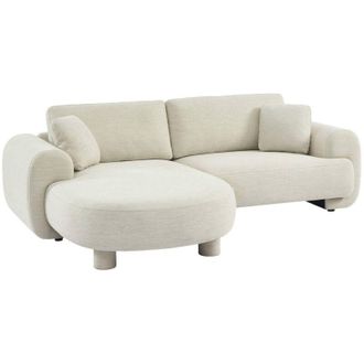 Sweeek 3-Sitzer Ecksofa Recamiere links mit Stoffbezug, runde F&uuml;&szlig;e, Stoff, Creme
