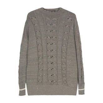 Lorena Antoniazzi Pailletten Zopfmuster Pullover - - Knitwear - Damen - Grau - L