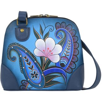 Anuschka Damen Anna Anuschka Painted Leather Womens Multi Compartment Organiser Handgemaltes Original Kunstwerk, Denim Paisley Floral, Einheitsgröße EU