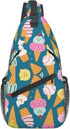 Generic Mode Sacoche Tactique Lart des glaces color&eacute;es d&eacute;t&eacute; Sling Sac &agrave; Bandouli&egrave;re Casual Sac Poitrine pour Cyclisme &eacute;cole Randonn&eacute;e