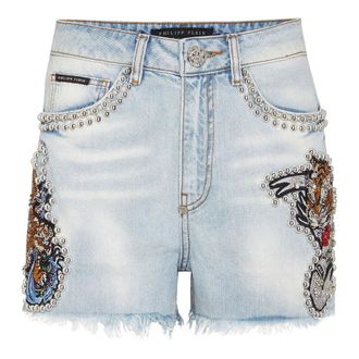 Philipp Plein Denim Hot Pants Tattoo - - Shorts - Damen - Blau - W25