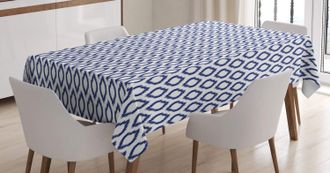 Abakuhaus Ikat Tischdecke, Östliche Blaue Verzierung, Für den Inn und Outdoor Bereich geeignet Waschbar Druck Klar Kein Verblassen, 140 x 240 cm, Marineblau Wei