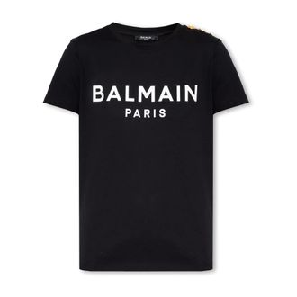 Balmain Femme, Tops, Noir, Taille: 36 FR Logo-print Cotton T-shirt