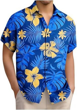 Generic Chemise hawa&iuml;enne d&eacute;contract&eacute;e et confortable pour homme - Col rabattu - L&eacute;g&egrave;re et respirante - Classique - Chemise de plage &agrave; manches courtes - Chemi