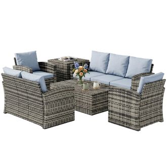 OUTSUNNY Set Da Giardino 6pz Con 2 Tavolini, 2 Divani E 2 Poltrone Grigio