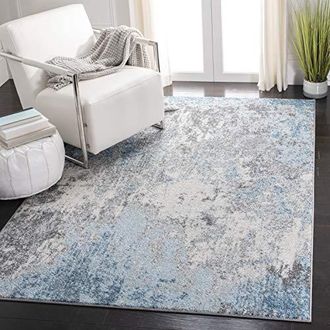 Safavieh Boho Teppich für Wohnzimmer, Esszimmer, Schlafzimmer - Tulum Collection, Kurzer Flor, Grau und Blau, 122 X 183 cm