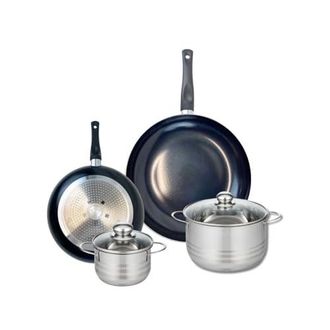 Fackelmann ELO 9735350 Batterie de cuisine 4 pi&egrave;ces, Ensemble de 2 Po&ecirc;les de cuisson 24 et 32 cm et 2 faitouts 16 et 20 cm Elo Prima Brillant, inox, induction