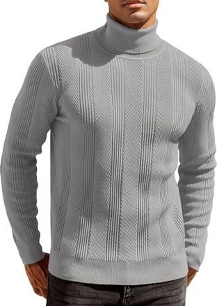 Coofandy Pull Col Roulé Homme Pull Tricot Côtelé Pulls Col Montant Chaud Slim Fit Pullover Basique Casual Hiver Sweater Gris Clair XXL