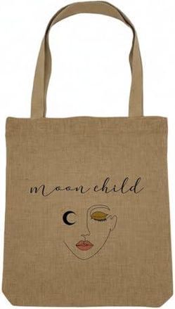 Fabulous Sac Shopping Tote Bag Aspect Lin - Moon Child Line Art Minimaliste Esot&eacute;rique - Sac de Courses Toile Epaisse 360g Beige Naturel Cabas Port&eacute; Epaule Sol