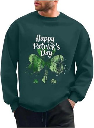 Generic Sweat-shirt de la Saint-Patrick 2026 pour homme - Pull irlandais vert - Imprim&eacute; tr&egrave;fle - Vintage - Chemisier porte-bonheur d&eacute;contract&eacute; &agrave; manches longu