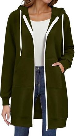 Generic Sweat à capuche long grande taille pour femme - Sweat-shirt extra long avec poches zippées pour femme - Sweat à capuche ample à capuche - Pull à capuc