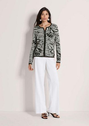 Madeleine Strickjacke Elegante Jacke im Jacquard-Feinstrick, Musterung Kontrastreiche Strickjacke mit Jacquard-Muster, Rundhalsausschnitt