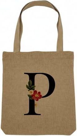 Fabulous Sac Shopping Tote Bag Aspect Lin - P Pauline Patricia Lettre Alphabet Pr&eacute;nom Fleurs - Sac de Courses Toile Epaisse 360g Beige Naturel Cabas Port&eacute; Epau