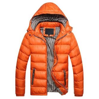 Generic Doudoune homme &agrave; capuche, manteau dhiver &eacute;pais en coton, veste dext&eacute;rieur pour temps froid avec capuche amovible, orange, taille 4XL