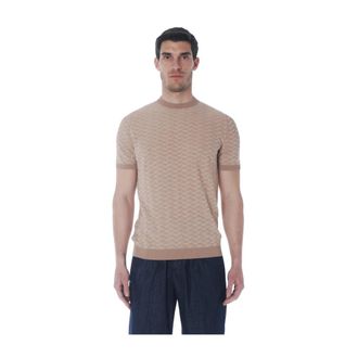 Irish Crone Maglia girocollo a maniche corte in cotone lavorata a forme geometriche - - Knitwear - Herren - Mehrfarbig - XL