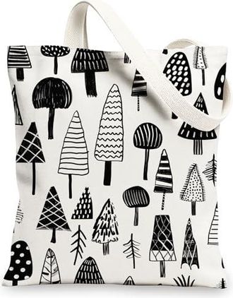Generic Sacs en toile à motif arbre, respectueux de lenvironnement, réutilisables, minimalistes, légers, lavables à lépaule, blanc, 33 x 15 cm
