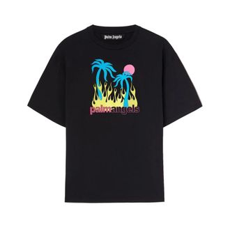 Palm Angels Homme, Tops, Noir, Taille: S T-shirt Noir &agrave; Imprim&eacute; Graphique Col Rond
