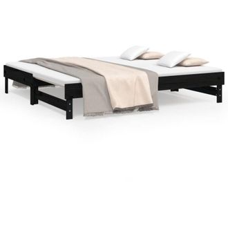 vidaXL Tagesbett Ausziehbar Schwarz 2x(90x190) cm Massivholz Kiefer Vidaxl