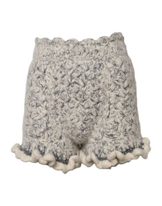 Dolce & Gabbana Womens Metallic Boucl&eacute; Knit Cashmere Ruffled Shorts White