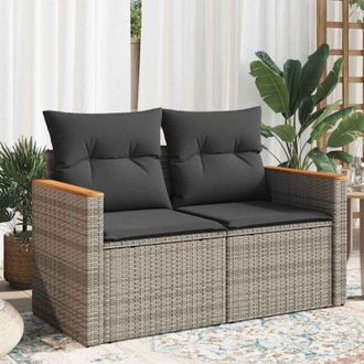 vidaXL Canap&eacute; de jardin 2 places avec coussins gris r&eacute;sine tress&eacute;e