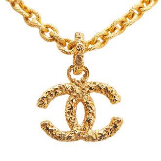 Chanel 24CT Gold Plated Lava Collection CC Pendant Necklace