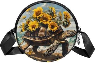 Generic Petit sac &agrave; bandouli&egrave;re Circle pour femme, petit sac &agrave; bandouli&egrave;re tortue avec fermeture &eacute;clair, bretelles r&eacute;glables, sac &agrave; main rond d&eacute;contract&eacute; pour