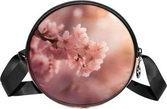 Generic Petit sac &agrave; bandouli&egrave;re rond pour femme, motif fleurs de cerisier avec fermeture &eacute;clair, bretelles r&eacute;glables, sac &agrave; main rond d&eacute;contract&eacute; pour femmes 