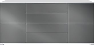 Vladon Sideboard Rova V2, Kommode mit 4 Türen und 4 Schubladen, Weiß matt/Graphit Seidenmatt (166,5 x 75,5 x 35)