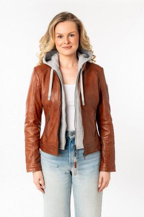 Mauritius Lederjacke MWAleni mit Jerseykapuze und Stehkragen